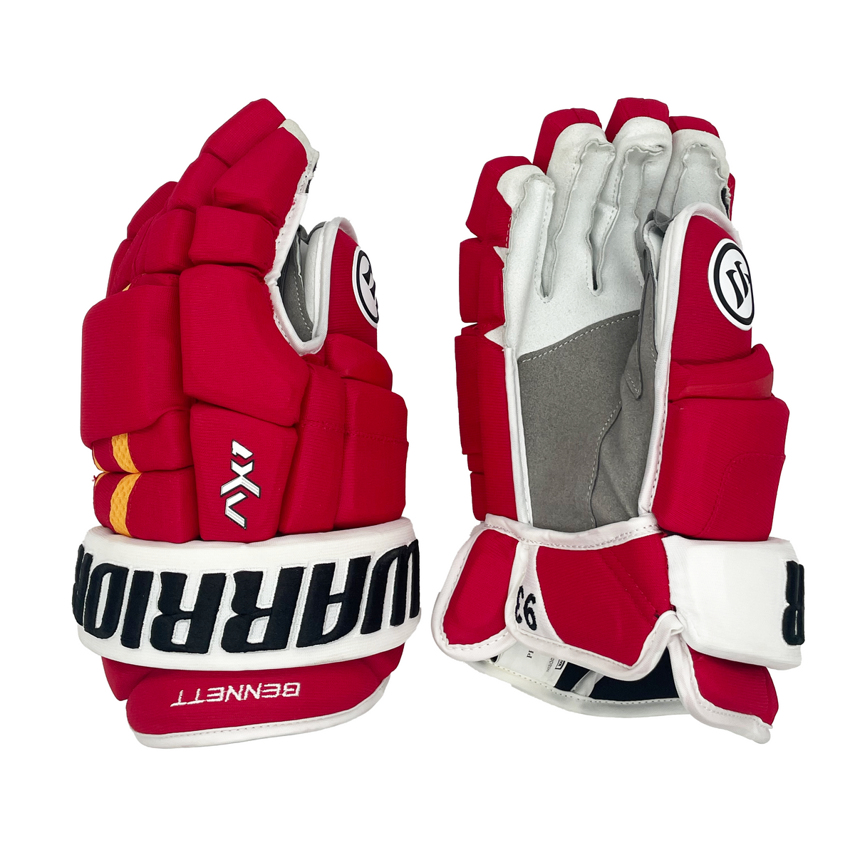 Warrior Dynasty AX1 - NHL Pro Stock Glove - Sam Bennett (Red/Yellow/Wh ...
