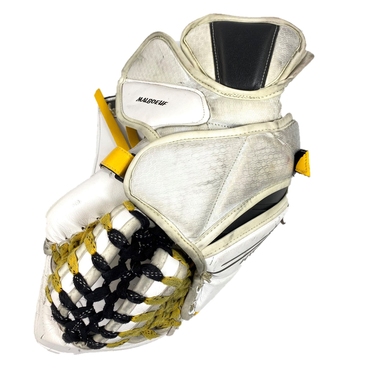 Bauer Vapor HyperLite - Used Pro Stock Goalie Glove (White/Yellow/Blac ...