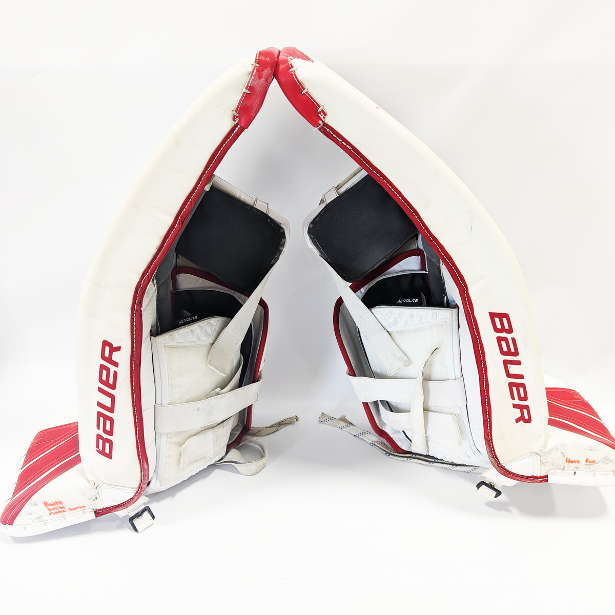 Bauer Supreme Ultrasonic - Used Pro Stock OHL Goalie Pads (Red/White ...