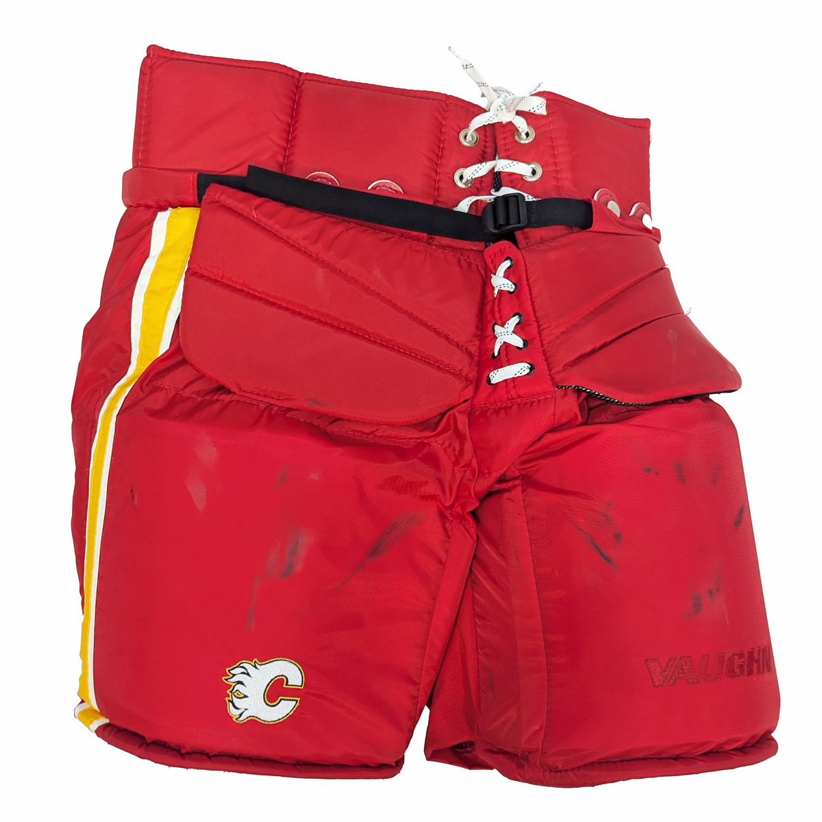 Vaughn - Used NHL Pro Custom Goalie Pants - Calgary Flames (Red/White ...