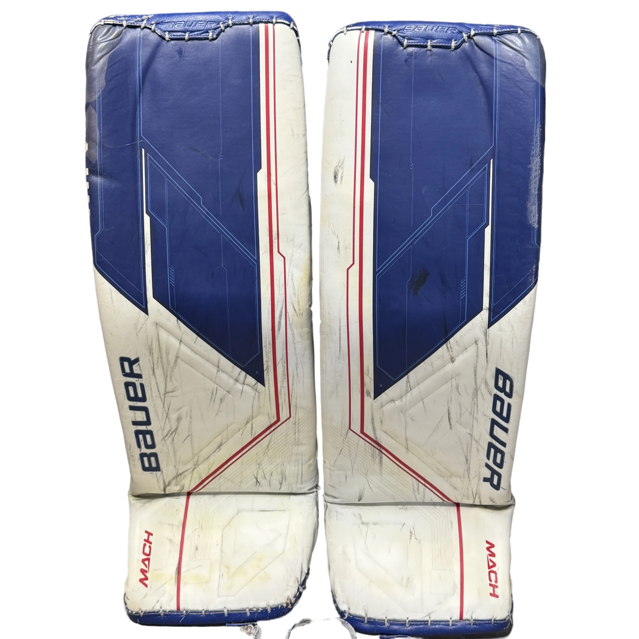 Bauer Supreme Mach - Used Pro Stock Goalie Pads (Blue/White/Red)