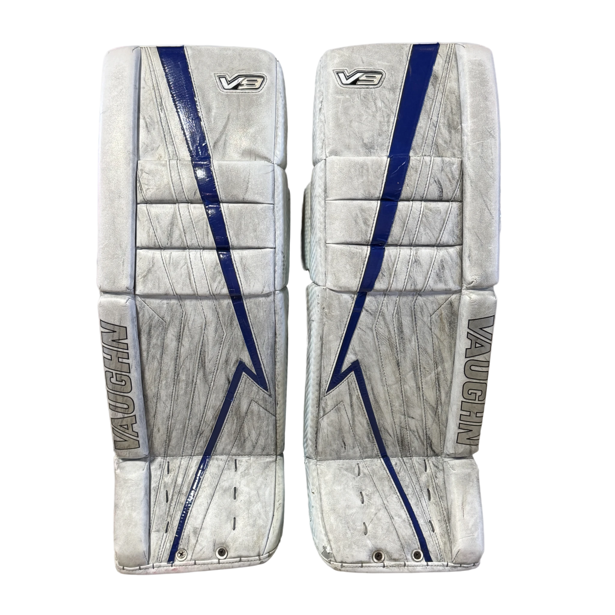 Vaughn Velocity V9 - Used NCAA Pro Stock Goalie Pads (White/Blue)