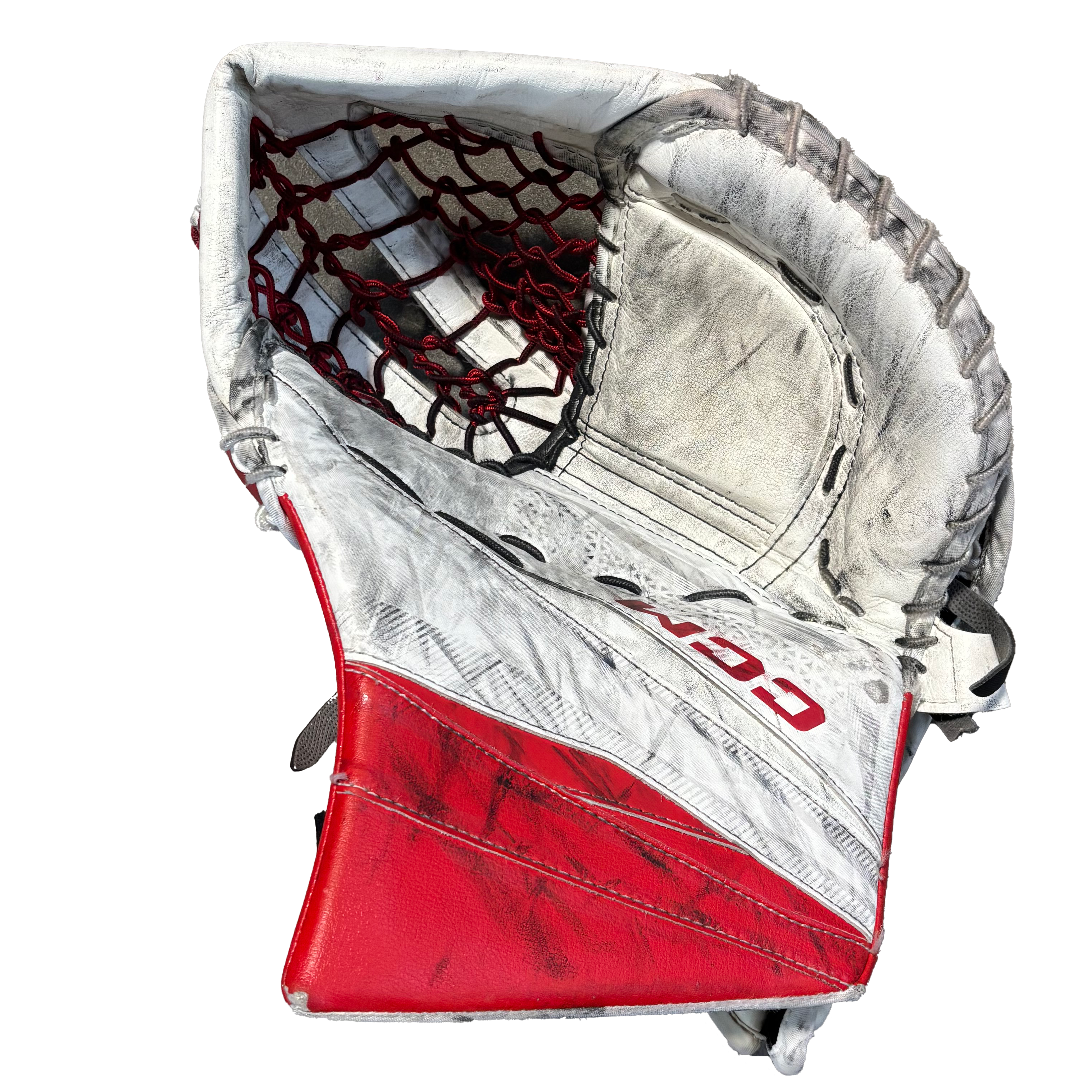 CCM Axis XF - Used Pro Stock Goalie Glove (White/Red)