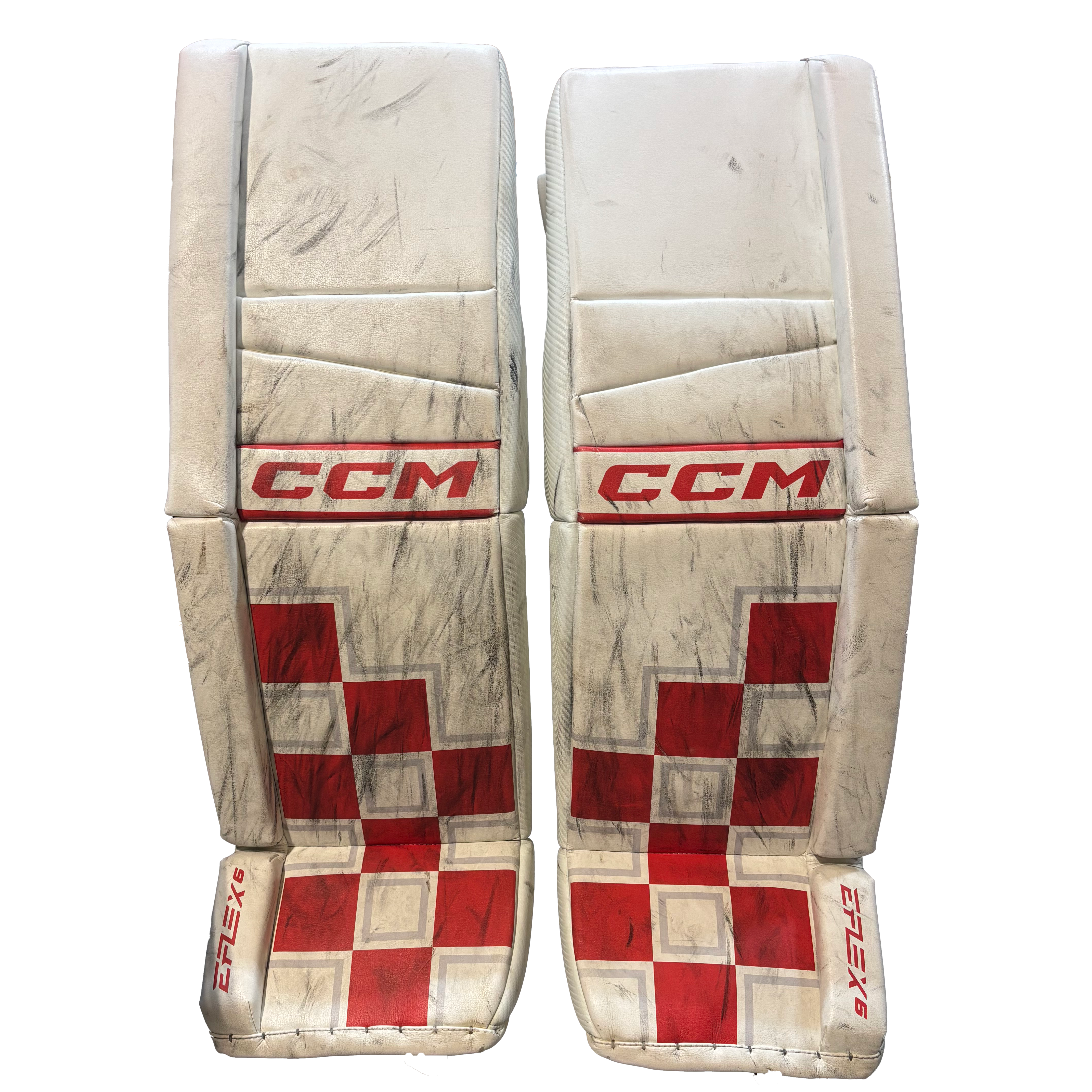 CCM Extreme Flex 6 - Used Pro Stock Goalie Pads (White/Red/Grey)