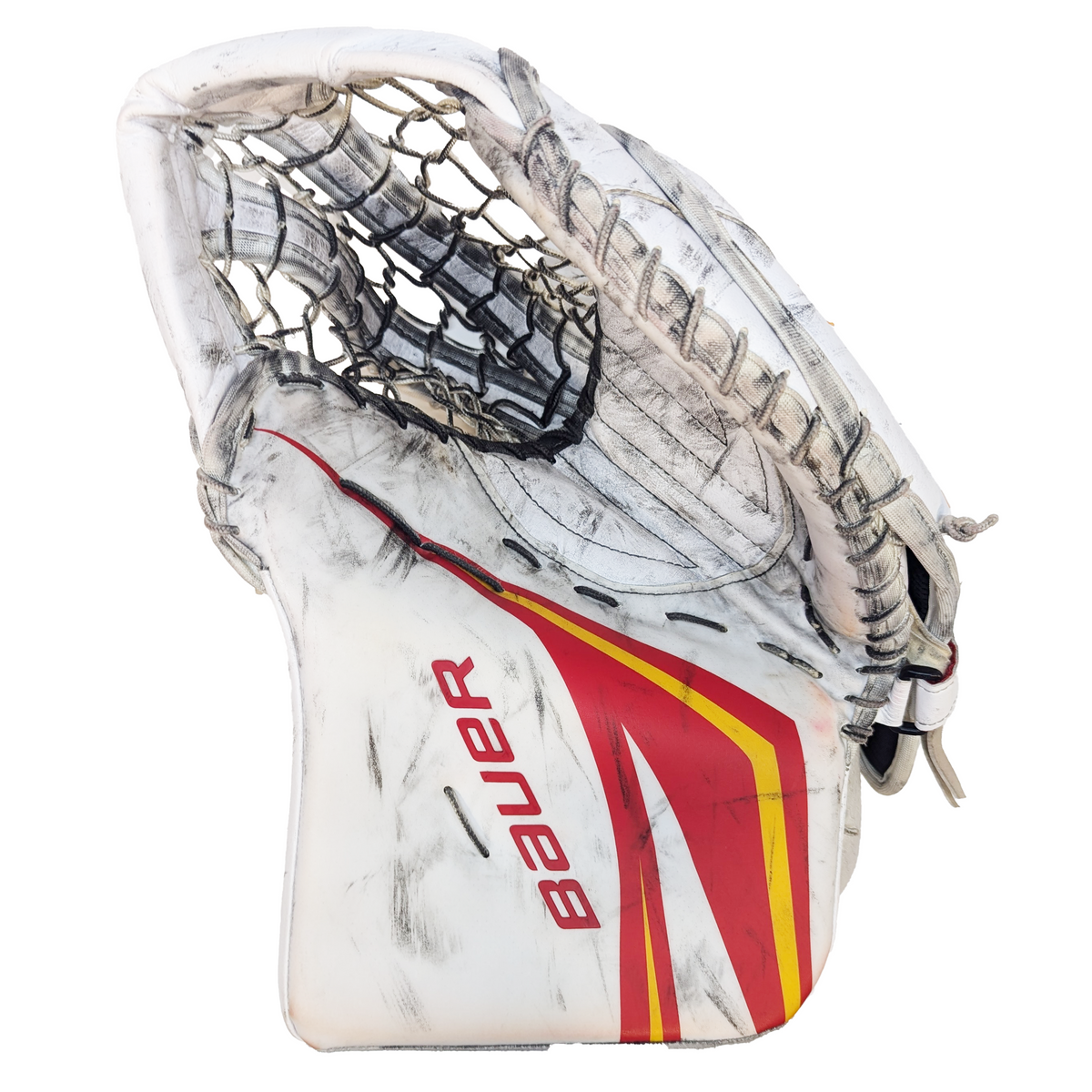 Bauer Vapor Hyperlite 2 - Used Pro Stock Goalie Glove (White/Red/Yello ...