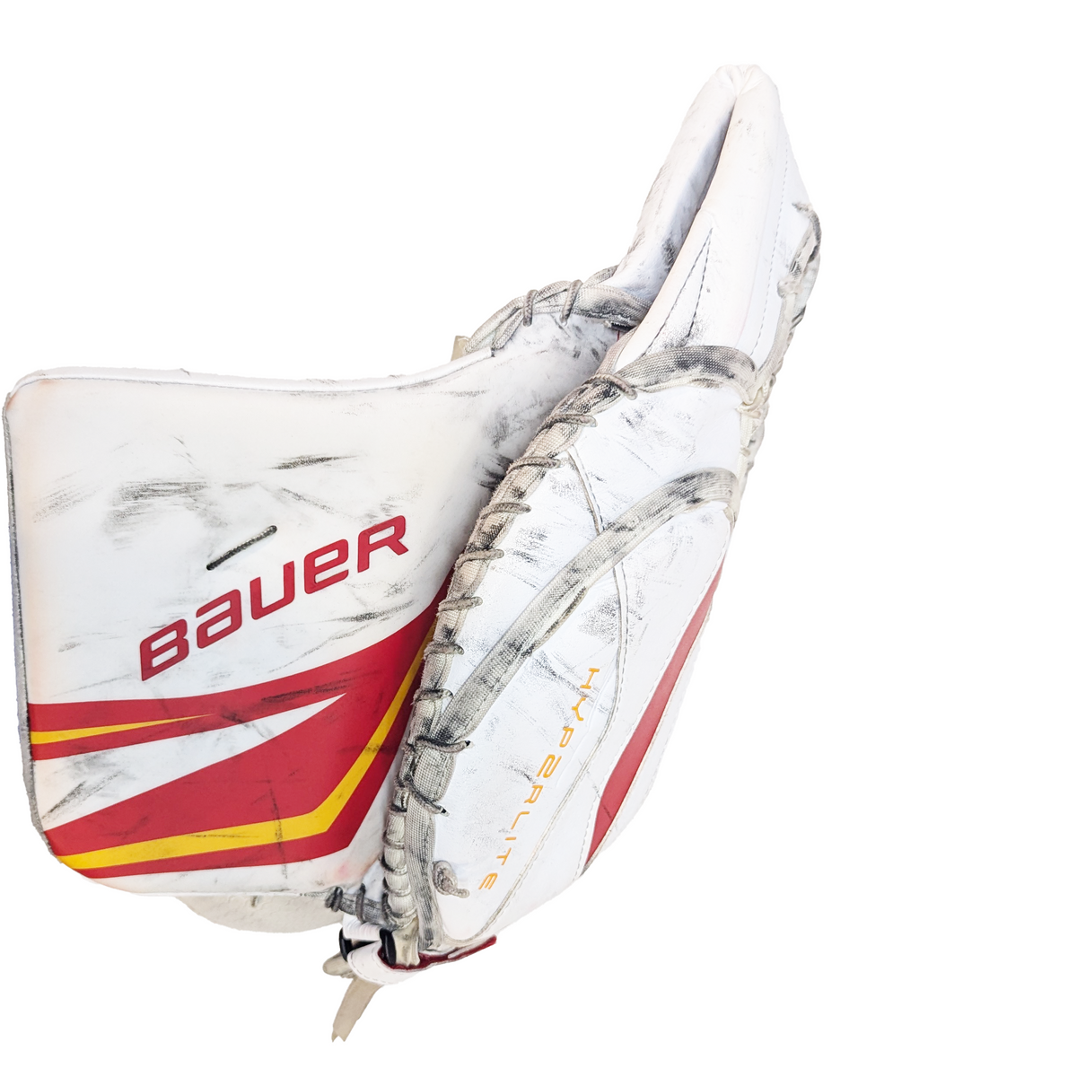 Bauer Vapor Hyperlite 2 - Used Pro Stock Goalie Glove (White/Red/Yello ...