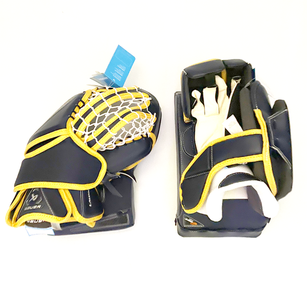 Bauer Vapor Hyperlite 2 - New Pro Stock Goalie Glove Set (Navy/Yellow ...